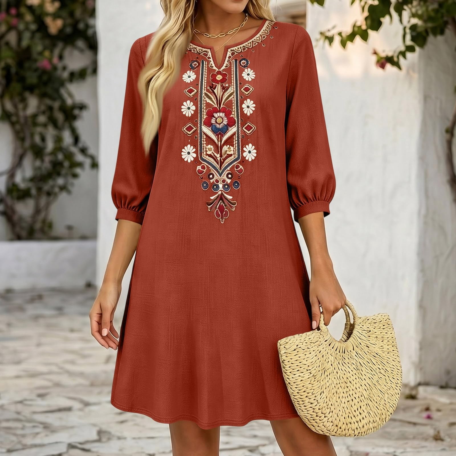 Delayuji Linen Dresses For Women Embroidered Lightweight Comfy Dresses ...