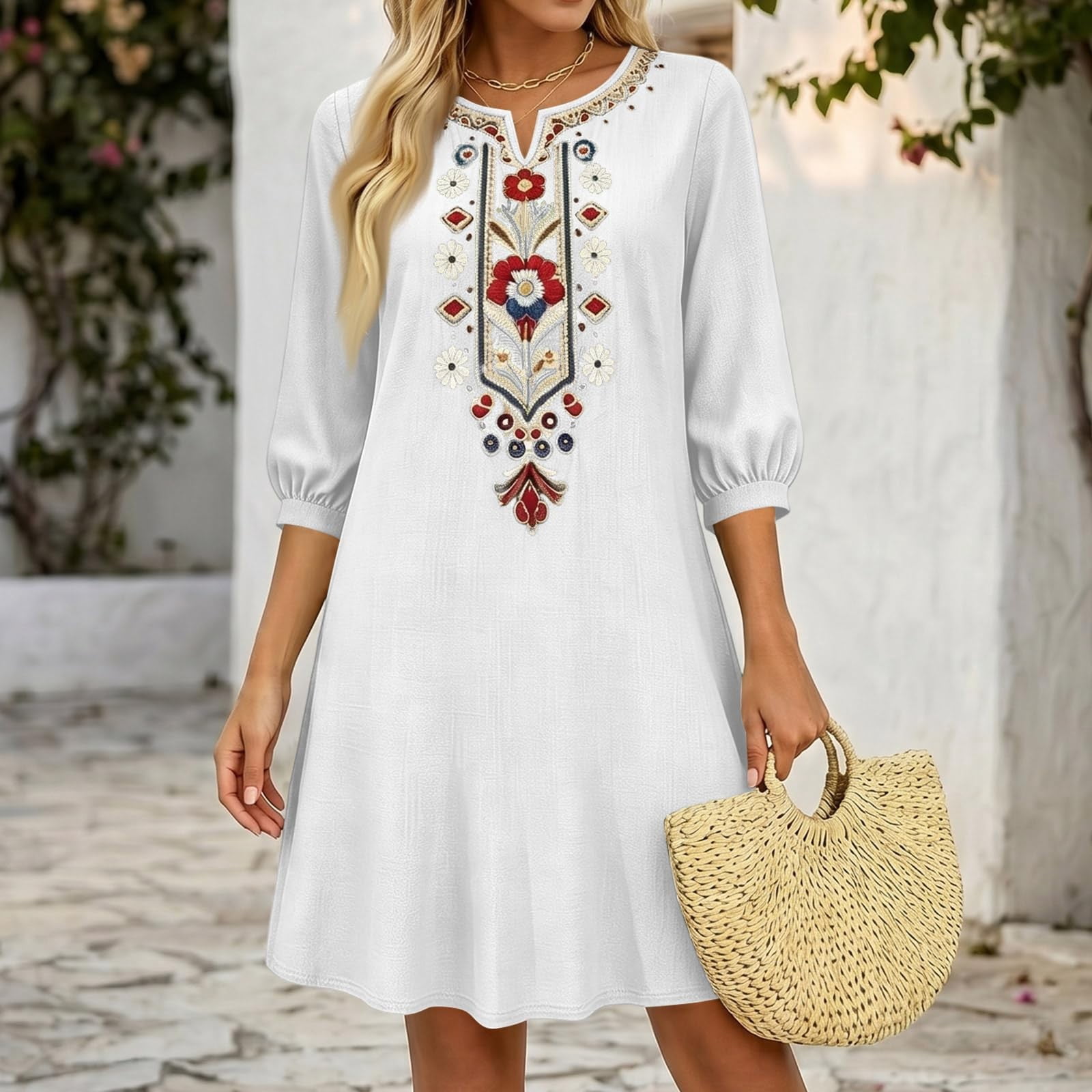 Delayuji Linen Dresses For Women Embroidered Lightweight Comfy Dresses ...