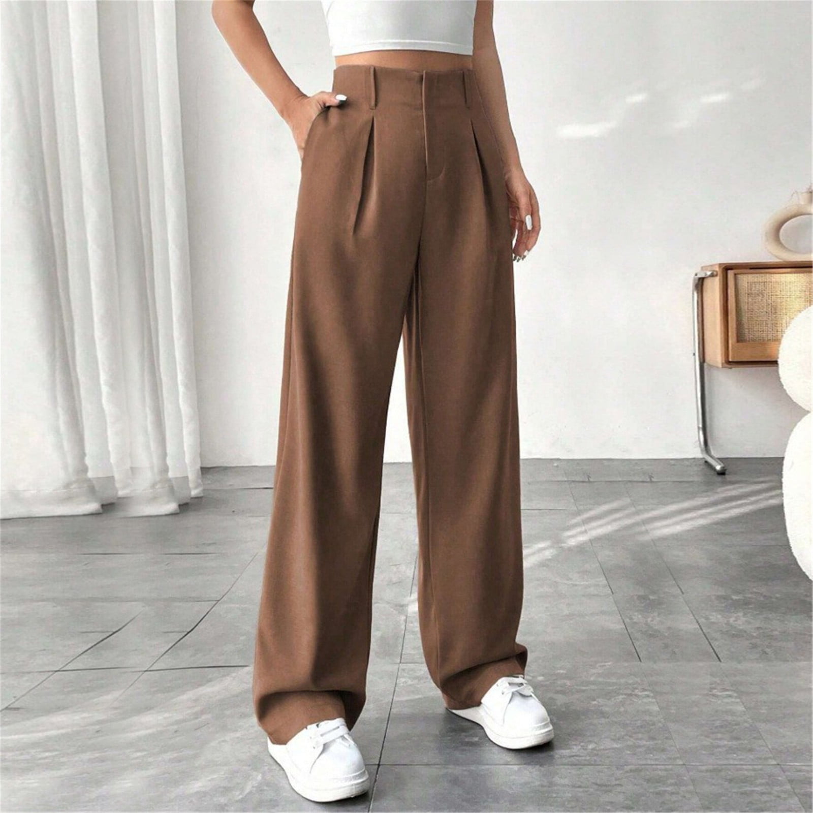 Delayuji Pants For Women Suit Pants Business Pants Casual Wide Leg ...