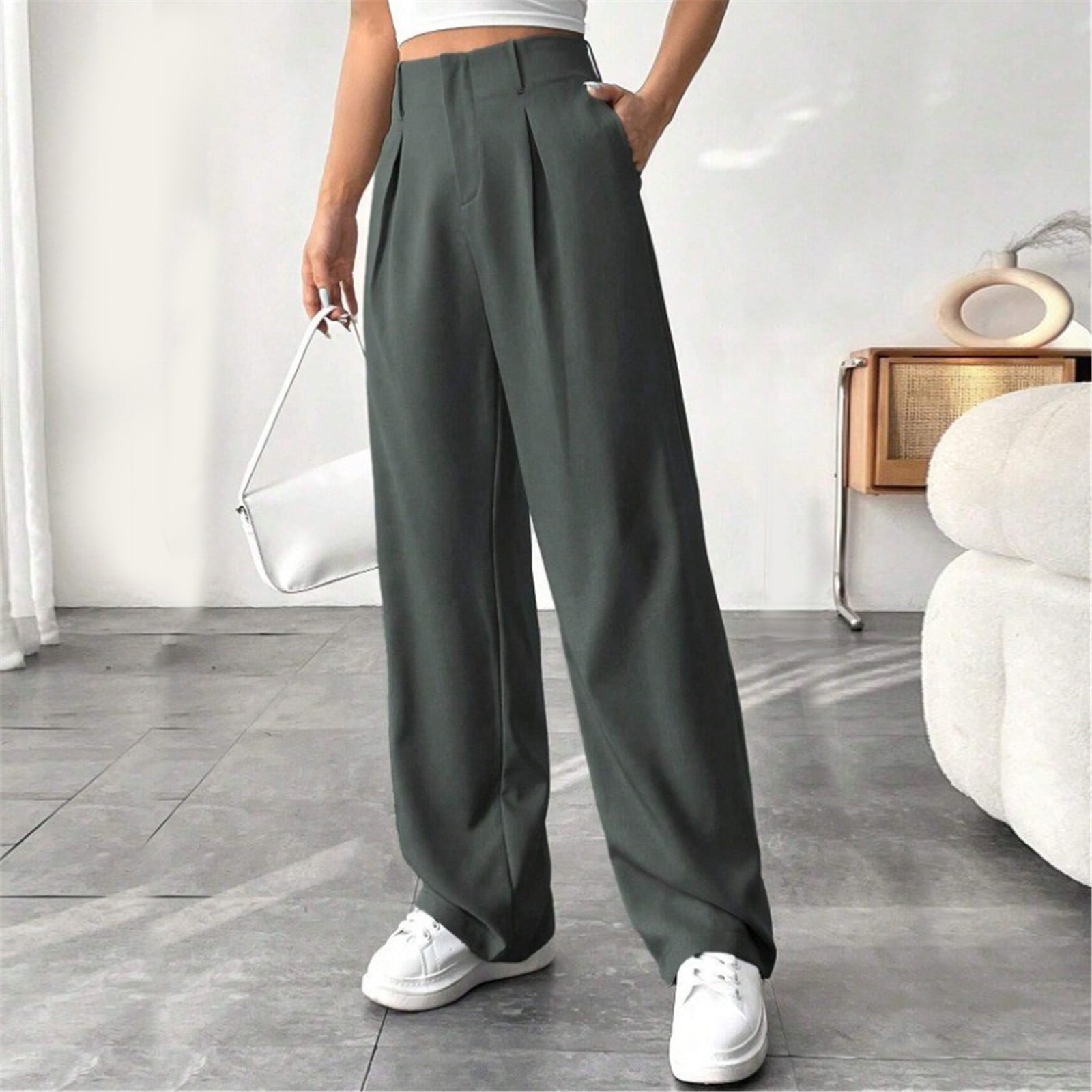 Delayuji Pants For Women Suit Pants Business Pants Casual Wide Leg ...