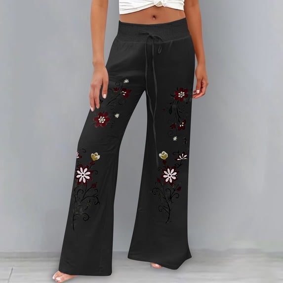 Delayuji Pants For Women Workout Wide Leg Pants Elastic Waist ...