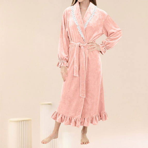 Delayuji Premium Robes for Women Plush Fleece Lace Trim Fuzzy Bathrobe ...