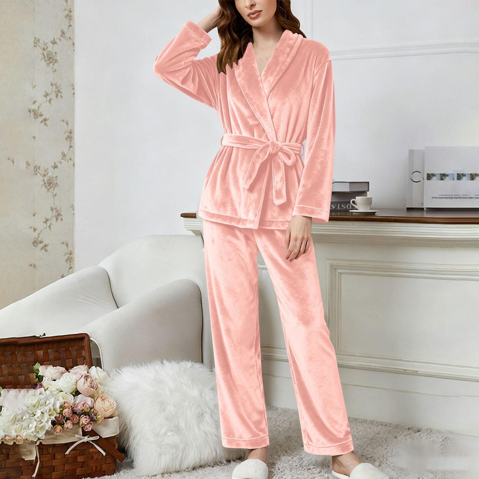 Delayuji Soft Women's Bathrobe Thickened Flannel Robe Womens Home ...