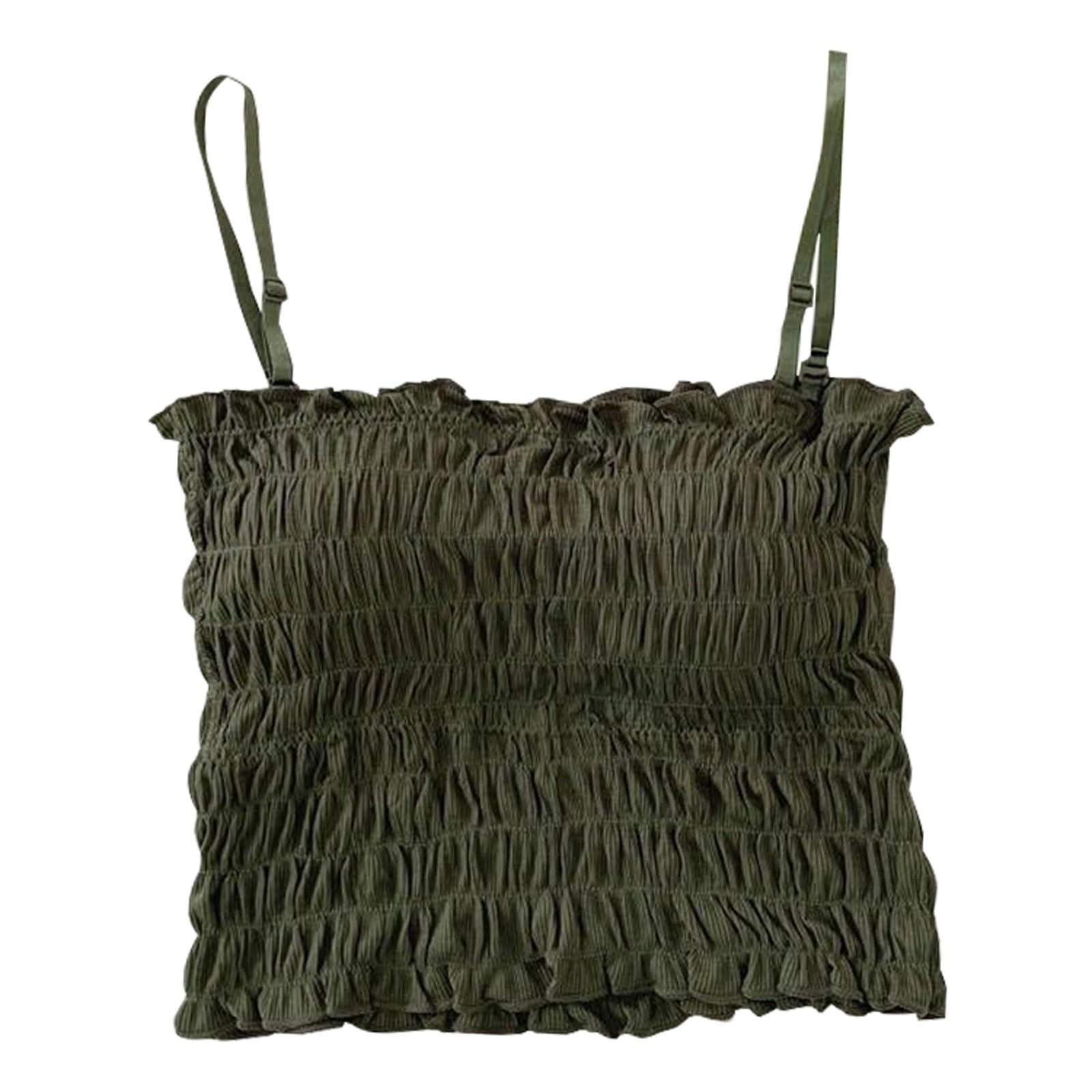 Delayuji Women Camisole Soft Comfy Longline Ruffle Ruched Knitted ...