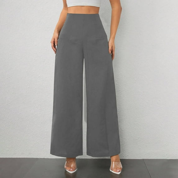 Delayuji Women's Business Pants Wide Leg Pants Loose Pleated Front Long ...