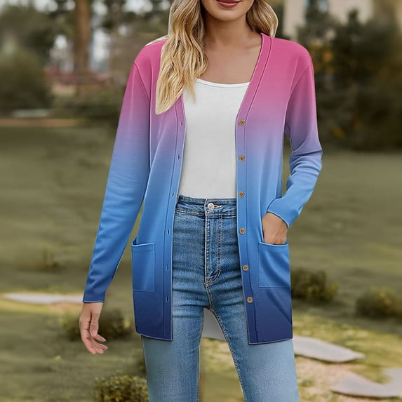 Delayuji Women’s Cardigan Lightweight Soft Knit Gradient Color Long ...
