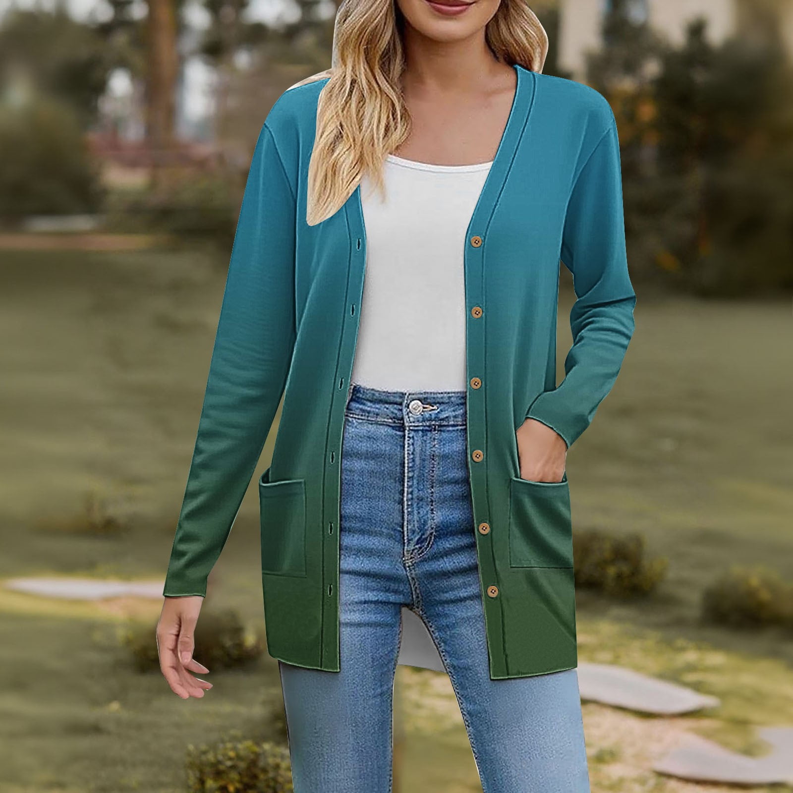 Delayuji Women’s Cardigan Lightweight Soft Knit Gradient Color Long ...