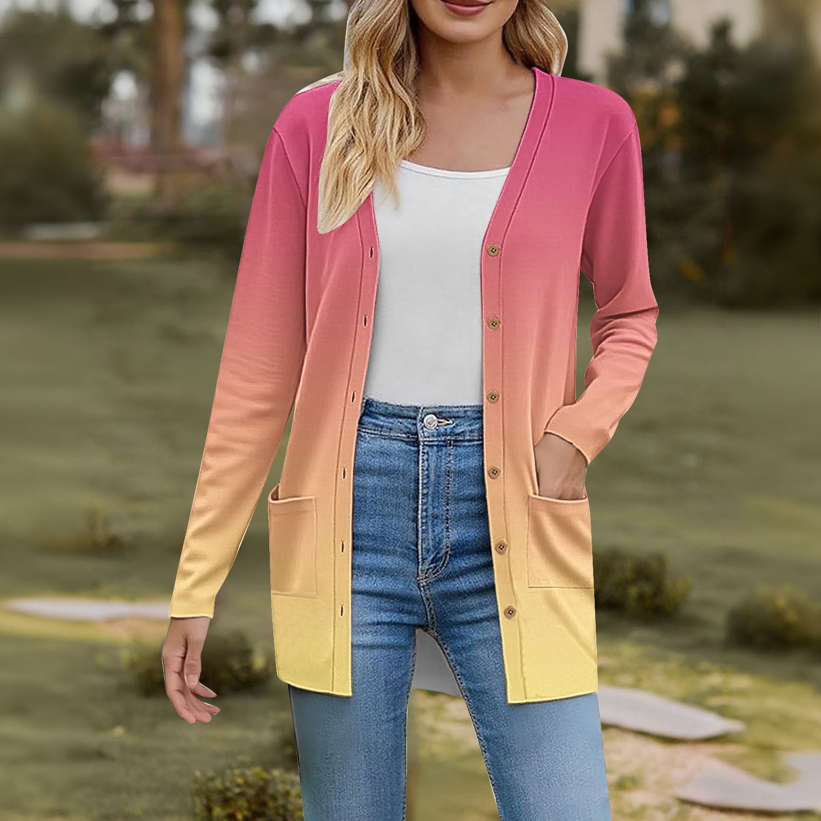 Delayuji Women’s Cardigan Lightweight Soft Knit Gradient Color Long ...