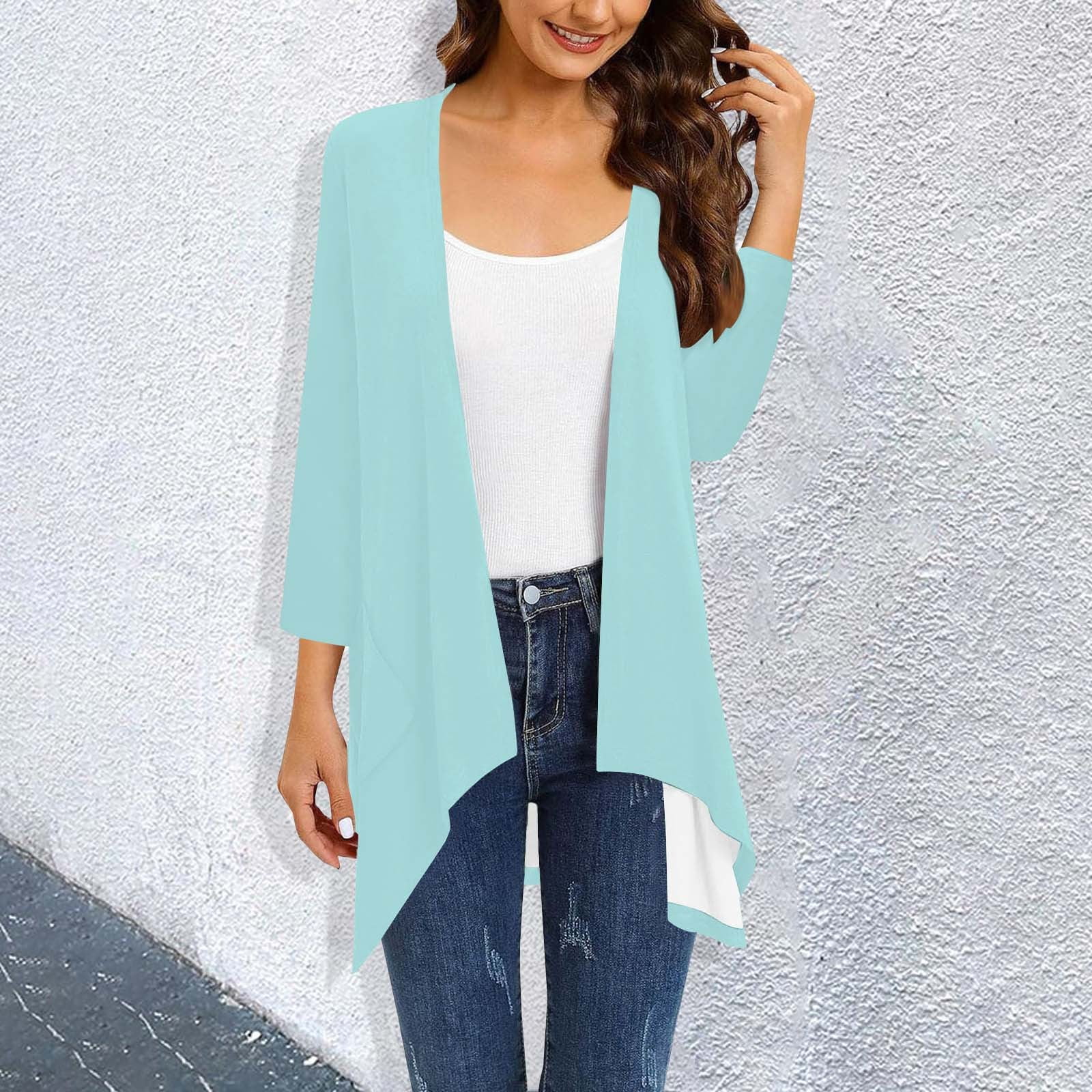 Delayuji Women's Cardigan Sweater Solid Color Fashion Casual 3/4 ...