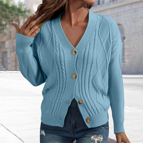 Delayuji Women's Cardigan V Neck Loose Knitted Sweater Button Down Long ...