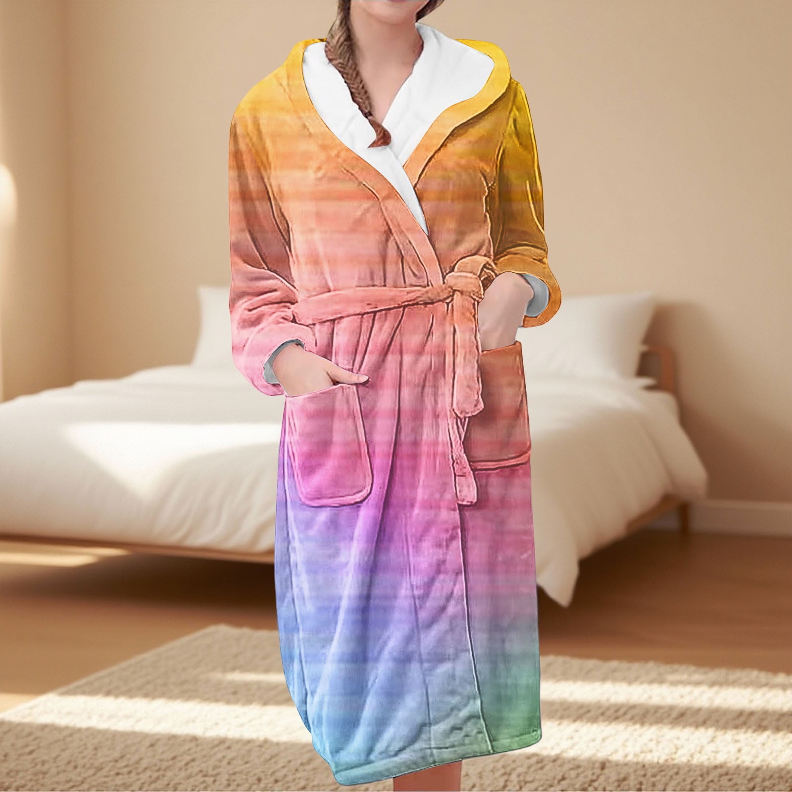 Delayuji Women's Fleece Plush Robe Long Warm Plush Bathrobe Loungewear ...