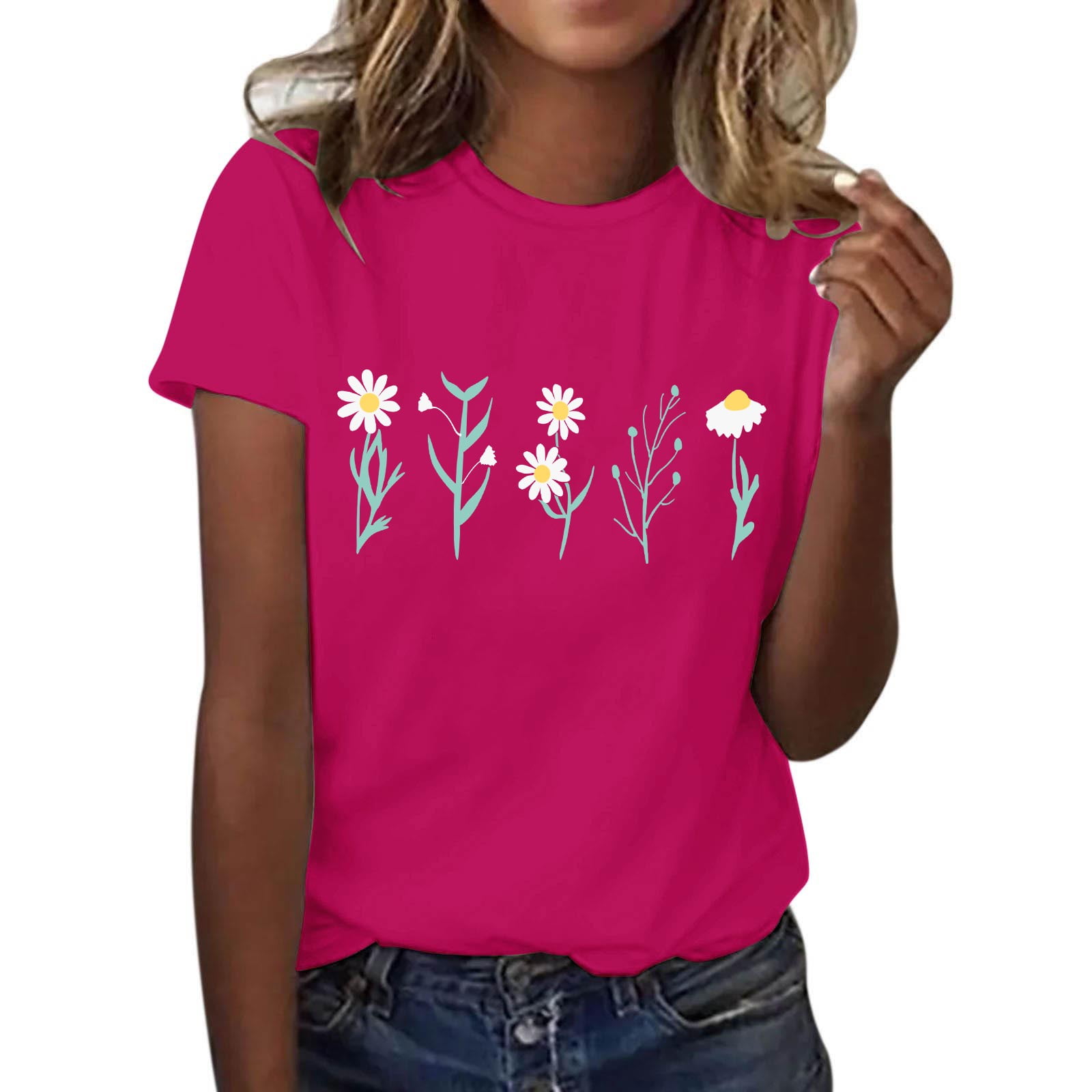 Delayuji Women's Floral Print 2D Round Neck T Shirt for Spring and ...