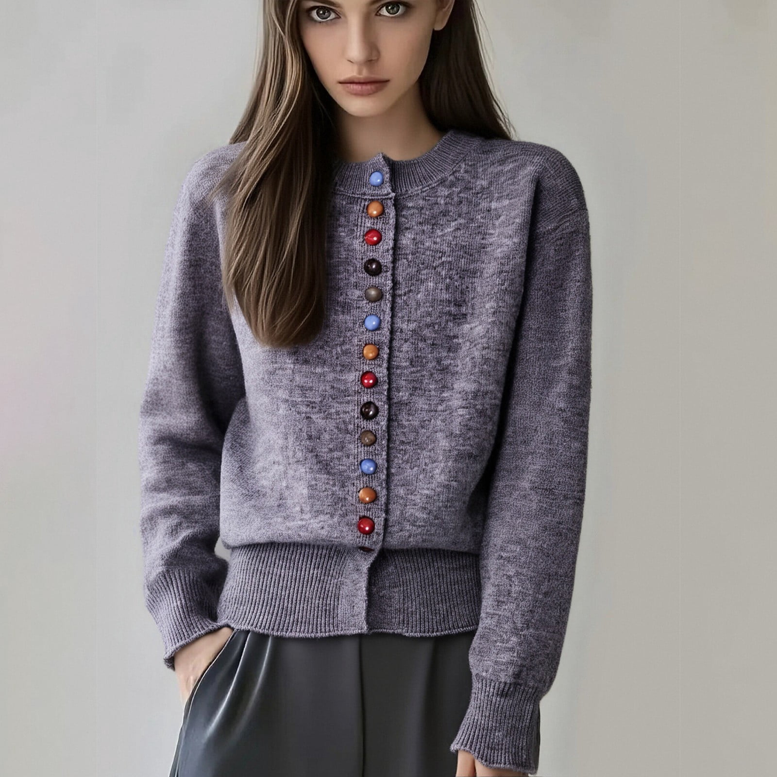 Delayuji Women's Knit Cardigan Single Colorful Buttons Cardigan Sweater ...