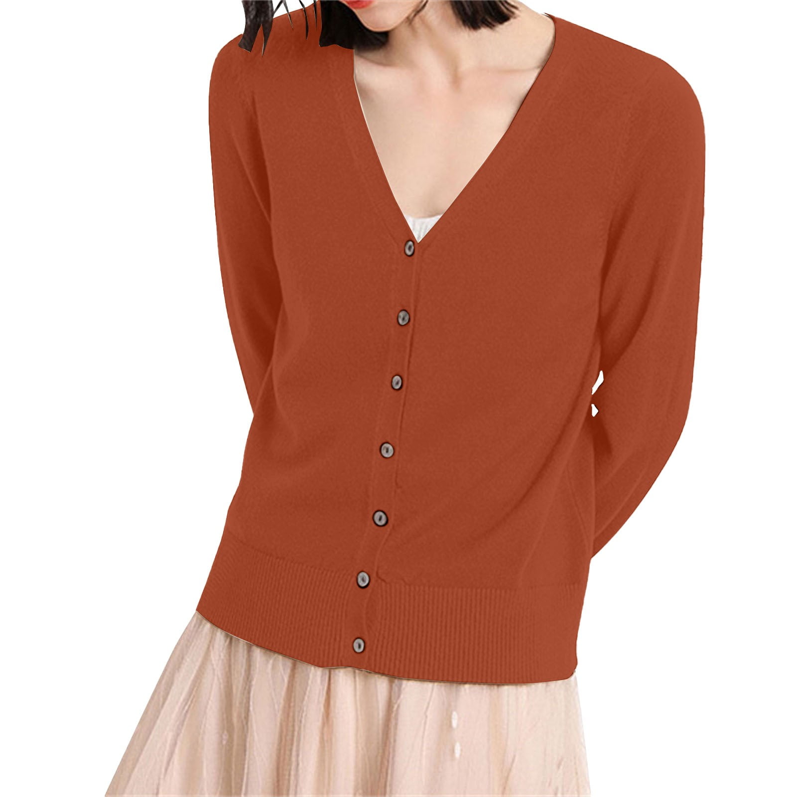 Delayuji Women's Lightweight V Neck Cardigan Sweater Button Down Crew ...