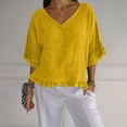 Delayuji Women's Linen Top Pleated Loose Casual Half Sleeve Solid Color ...