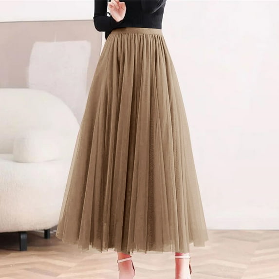Delayuji Women's Long Tulle Skirts Elastic High Waist A Line Layered ...