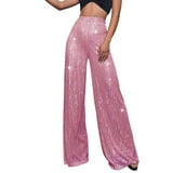 Delayuji Women's Sequin Pants High Waisted Sequin Loose Drape Wide Leg ...