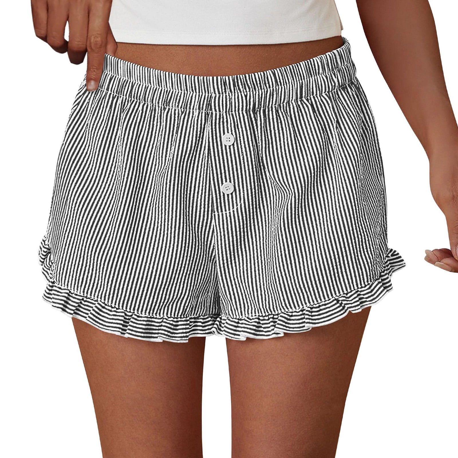 Delayuji Women's Short Plaid Print Folded Elastic Waist Shorts Casual ...