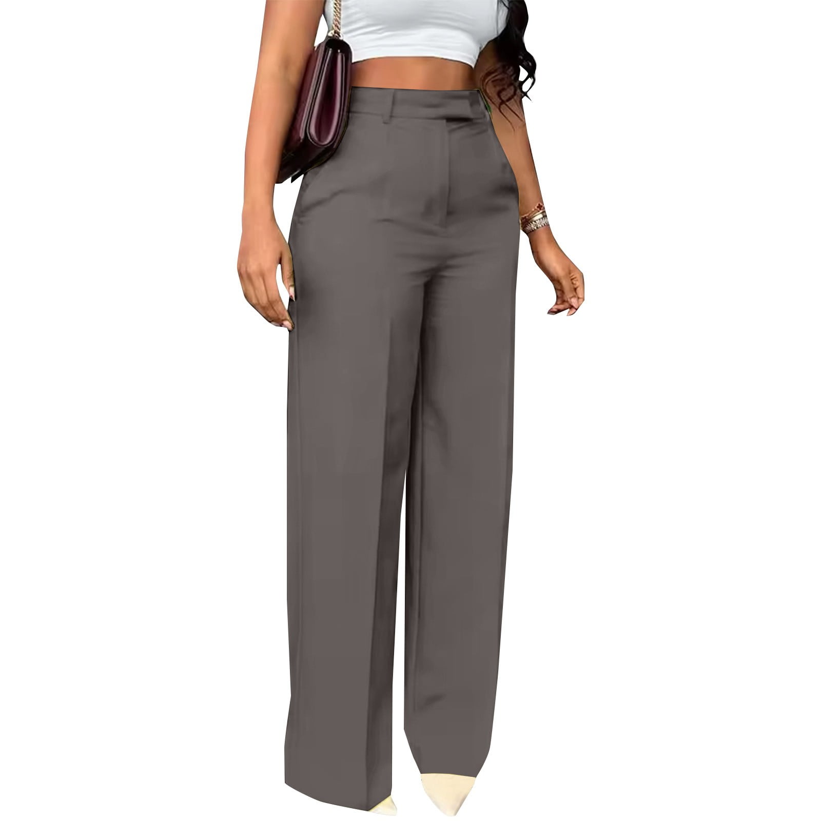 Delayuji Women's Straight Leg Pants High Waisted Flattering Wide Leg ...