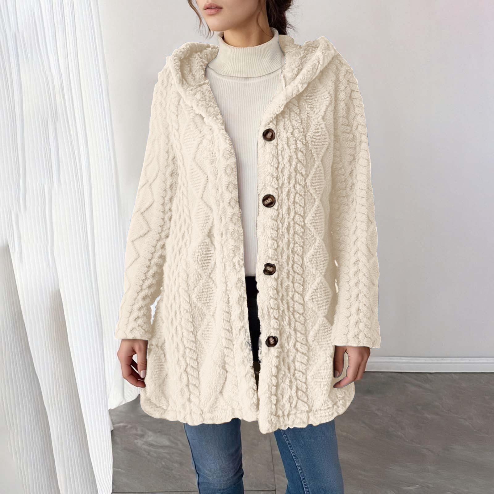 Delayuji Women's Sweater Coat Casual Winter Open Front Button Down ...