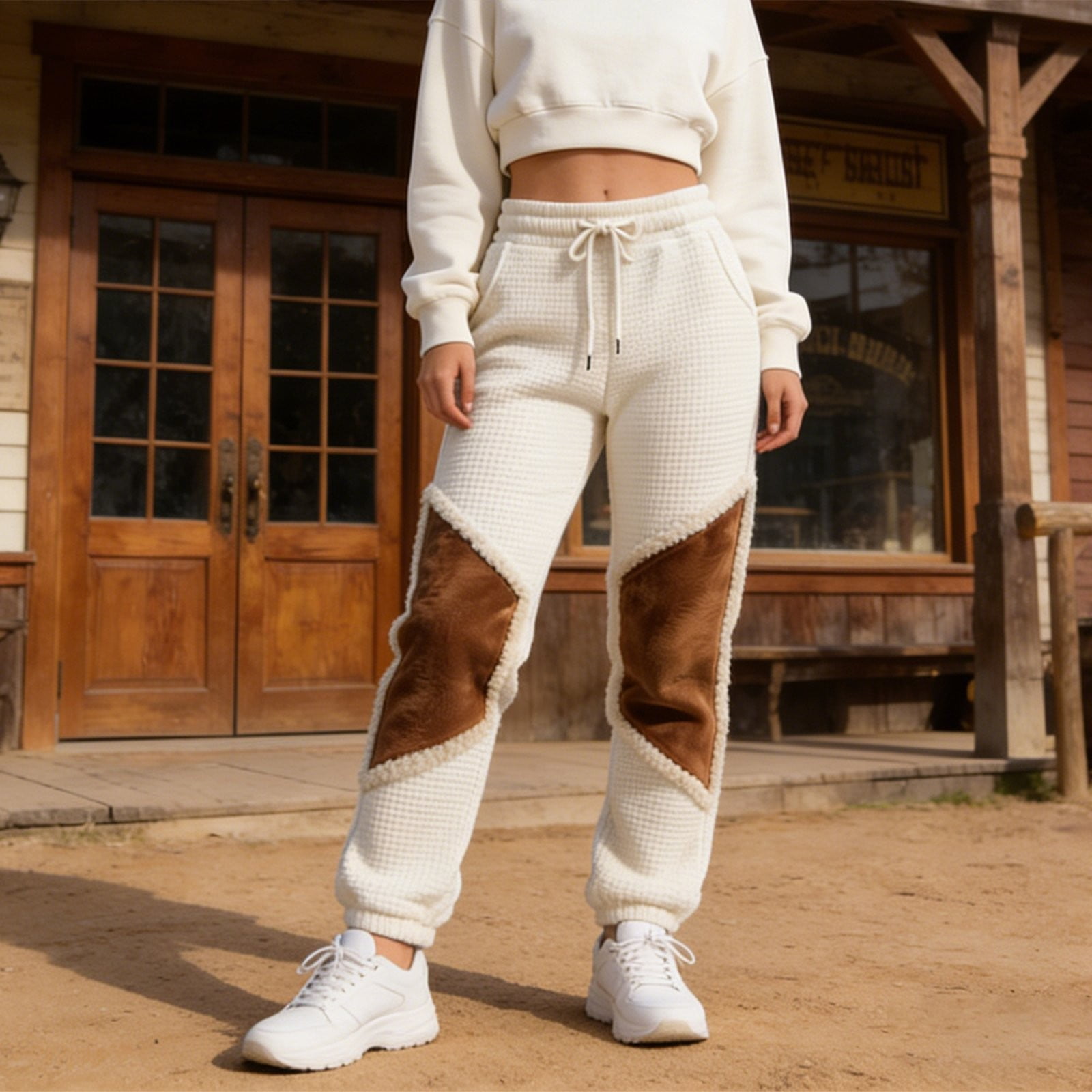 Delayuji Women's Sweatpant Retro Western Checkered Contrast Color ...