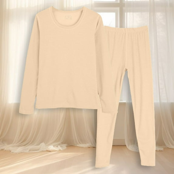 Delayuji Women's Thermal Underwear Set Velvet Warm Pajamas Set Solid ...
