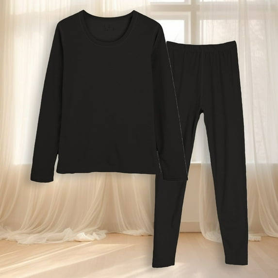 Delayuji Women's Thermal Underwear Set Velvet Warm Pajamas Set Solid ...