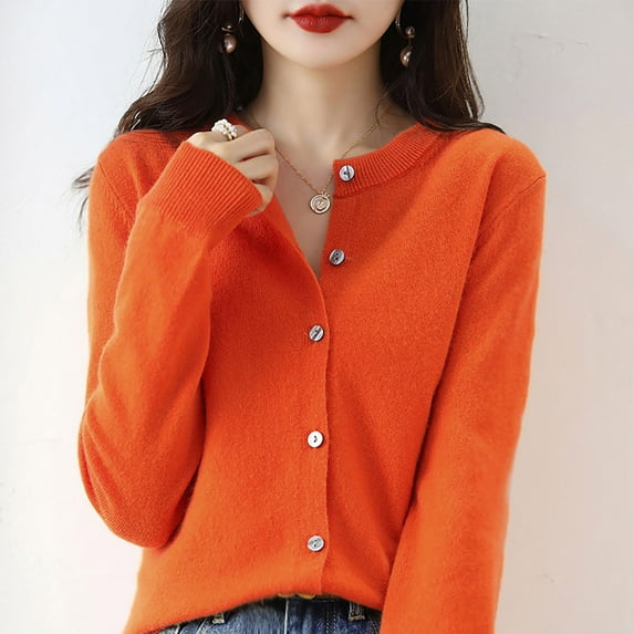 Delayuji Womens Cardigans Sweater Crochet Sweaters Solid Color Button ...