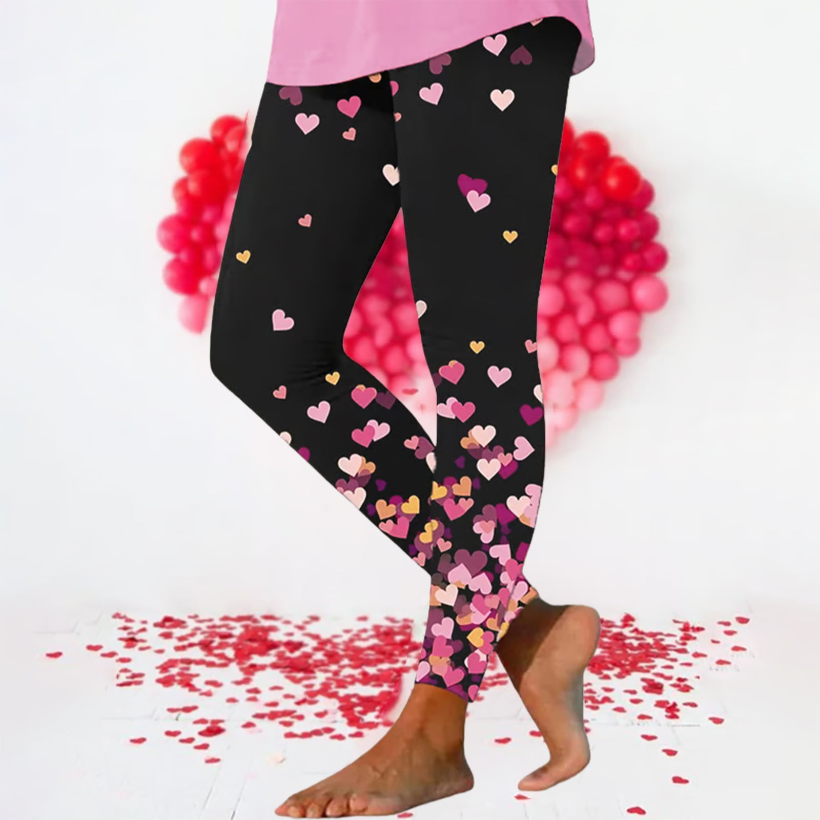 Delayuji Womens Legging Valentine's Day Novelty Heart Printed Casual ...