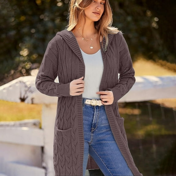 Delayuji Womens Open Front Cardigan Cable Knit Cardigan Sweaters Solid ...