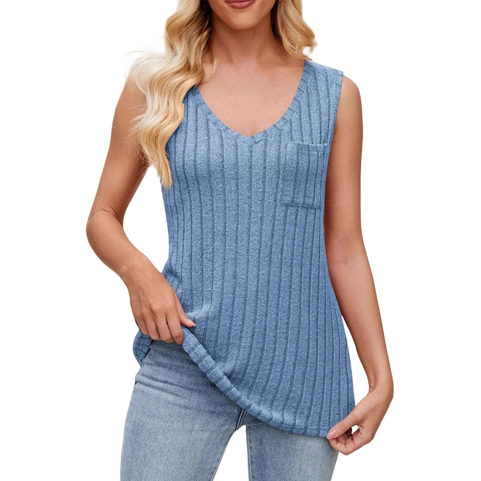 Delayuji Womens Ribbed Knit Tank Tops Casual Cut Out Ring Keyhole Neck ...