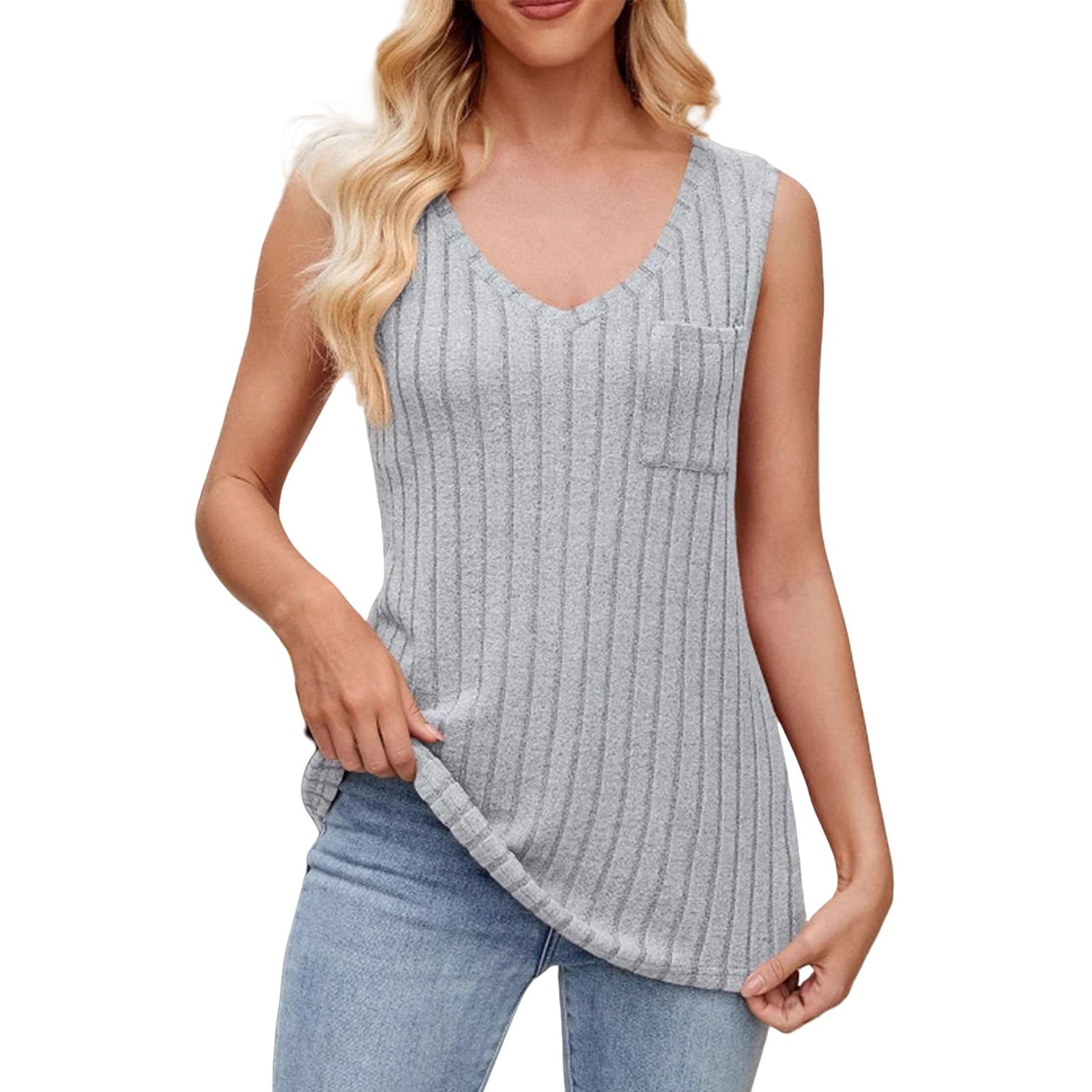 Delayuji Womens Ribbed Knit Tank Tops Casual Cut Out Ring Keyhole Neck ...