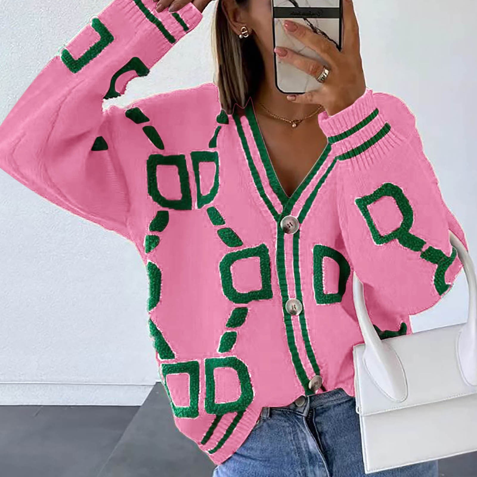 Delayuji Womens Sweater Fashion Casual Button Down Cardigan Sweater ...