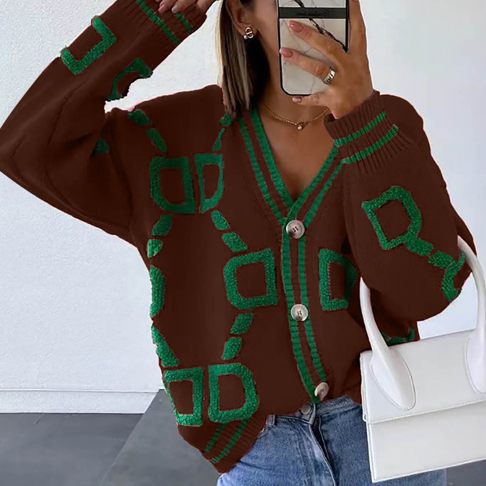 Delayuji Womens Sweater Fashion Casual Button Down Cardigan Sweater ...