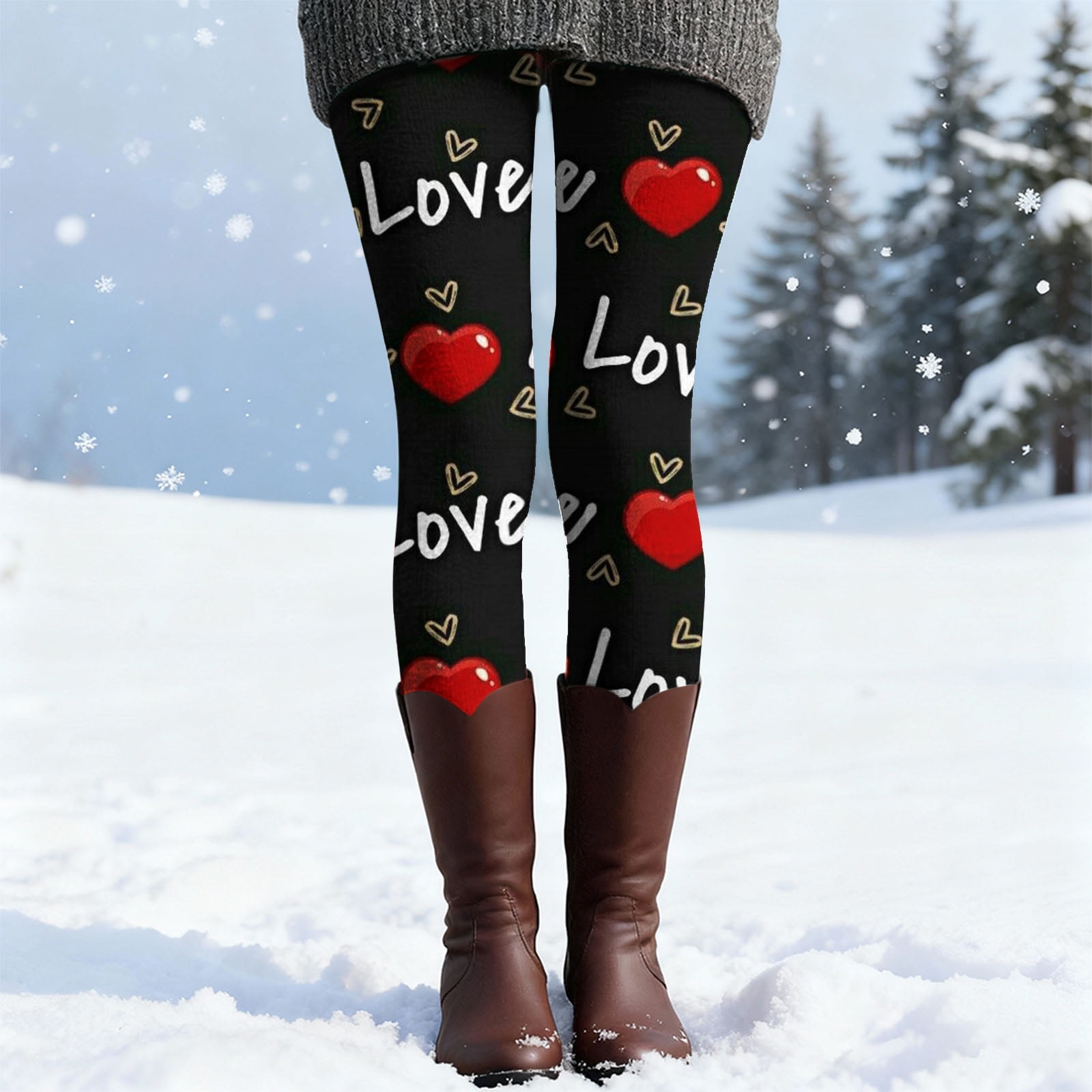 Delayuji Womens Winter Legging Heart Printed Tights Skinny Knit Body ...