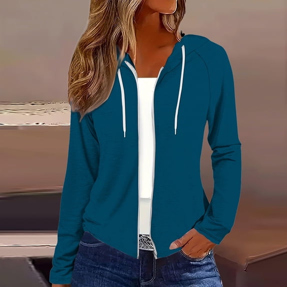 Delayuji Womens Zip Up Jackets Basic Lightweight Sweatshirt Solid Color ...