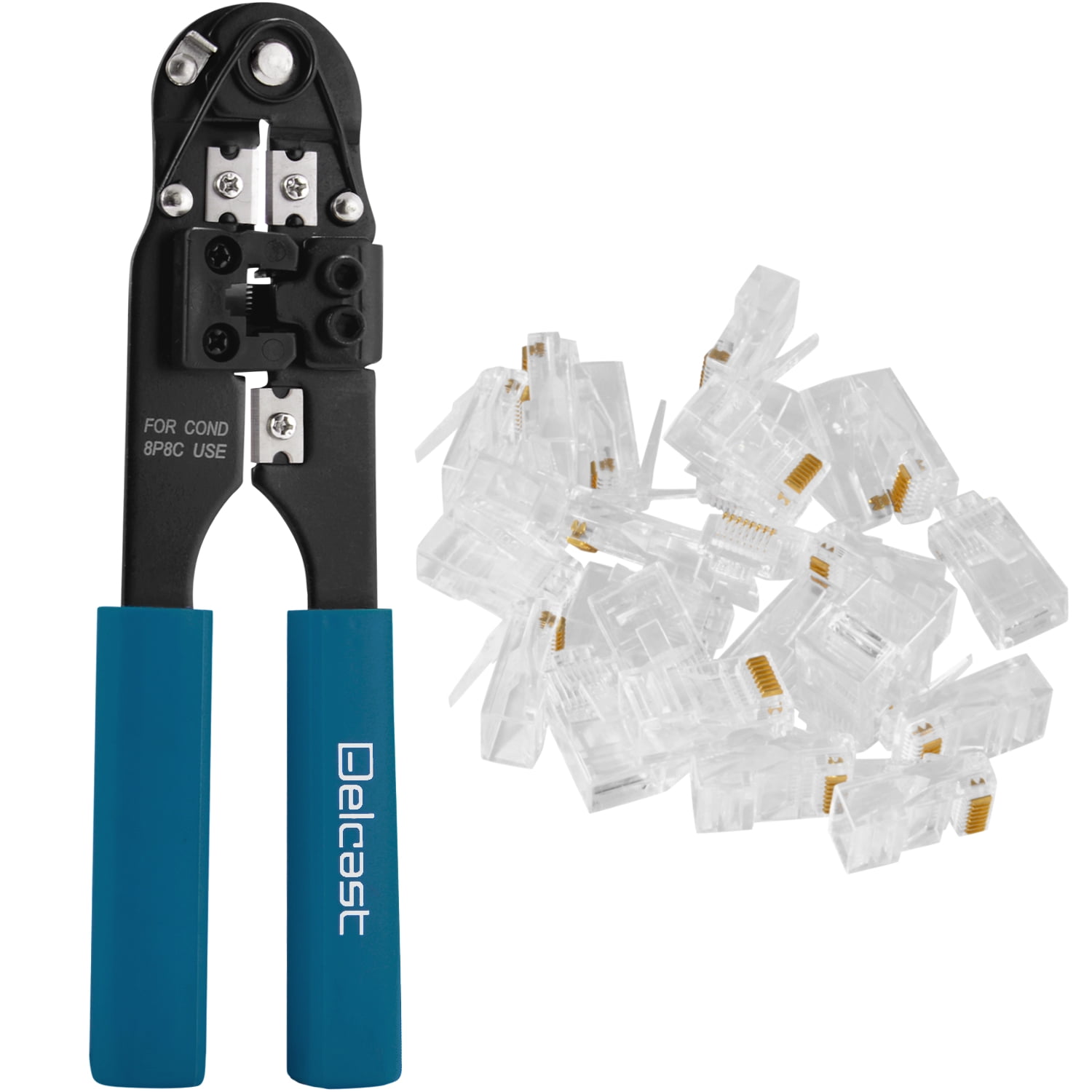 Delcast CP-8A RJ-45 Crimping Pliers, Crimp, Cut and Strip Tool with 100 ...