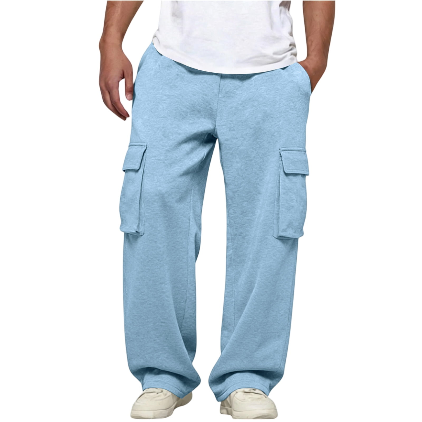 Delconic Men Loose Fit Cargo Pants Cotton Blend Relaxed Trousers with ...