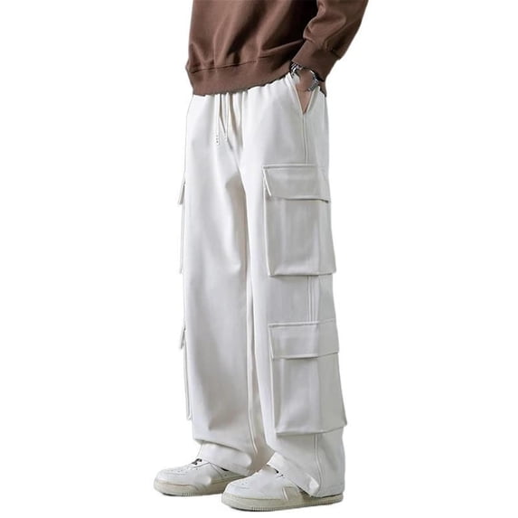 Delconic Men Loose Fit Multi Pocket Cargo Pants Wide Leg Drawstring ...