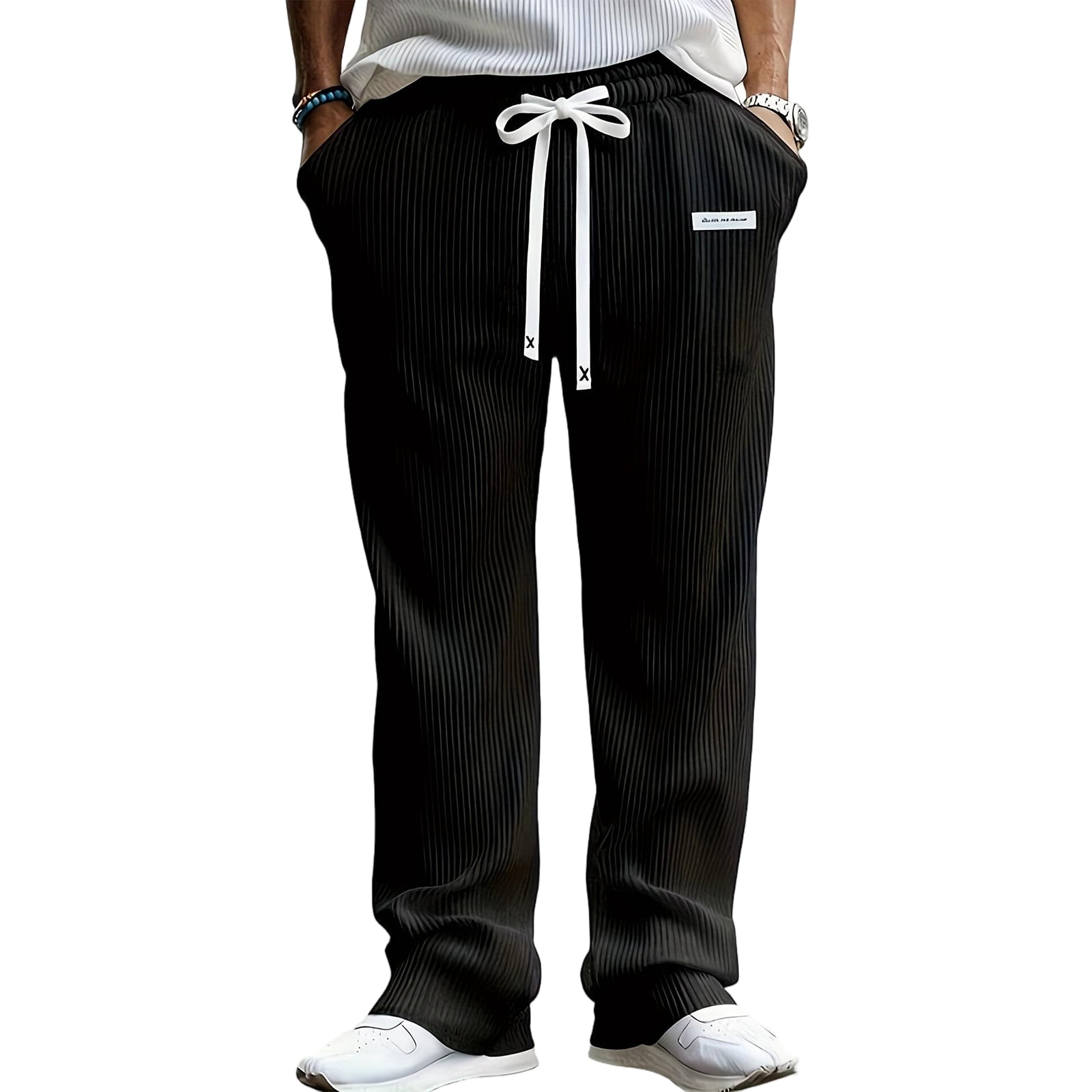 Delconic Men’s Drawstring Waist Loose Fit Pleated Pants Casual Straight ...