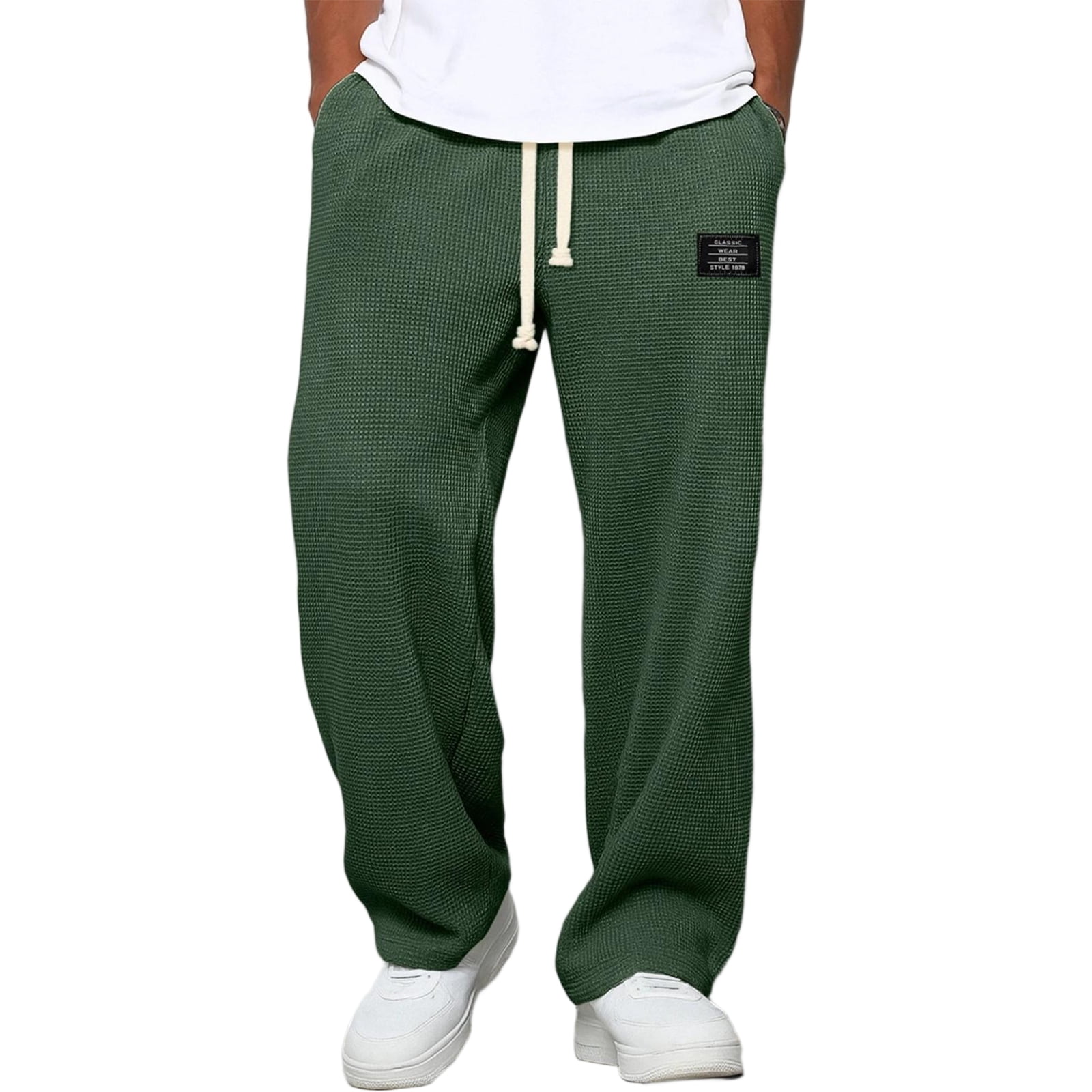 Delconic Men’s Loose Fit Waffle Knit Drawstring Waist Casual Pants with ...