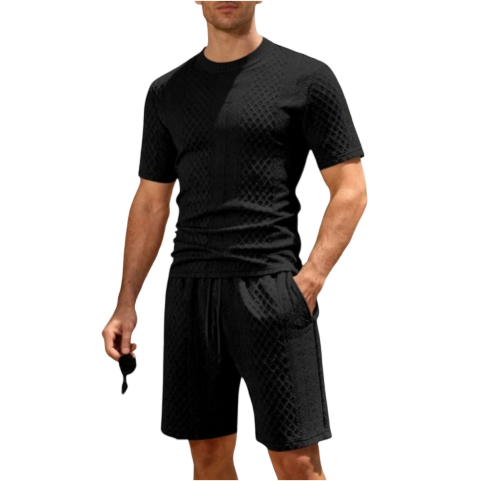 Delconic Men's New Two-piece Set Short Sleeve T-shirt Drawstring Shorts ...