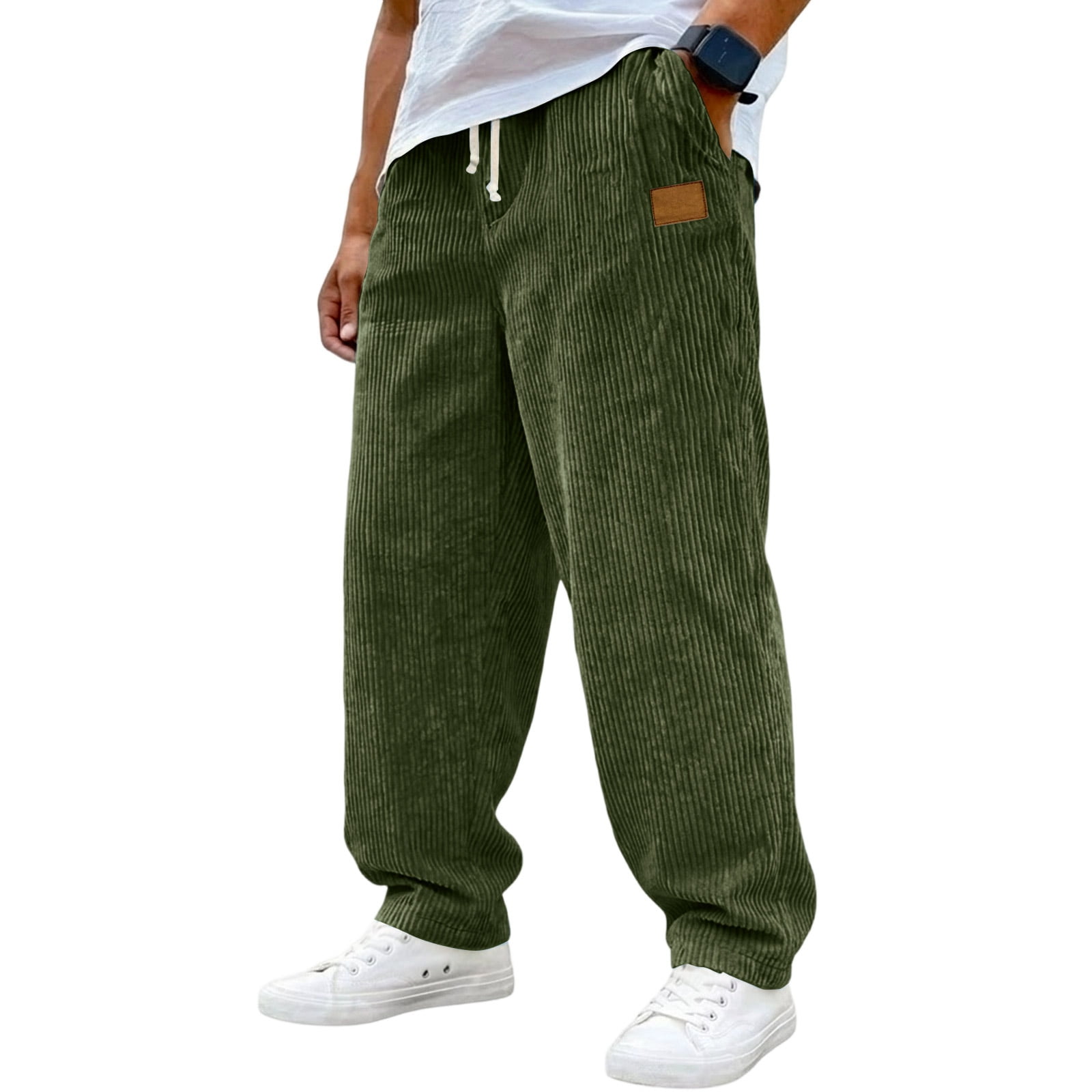 Delconic Mens Corduroy Loose Fit Trousers Drawstring Waist Casual ...
