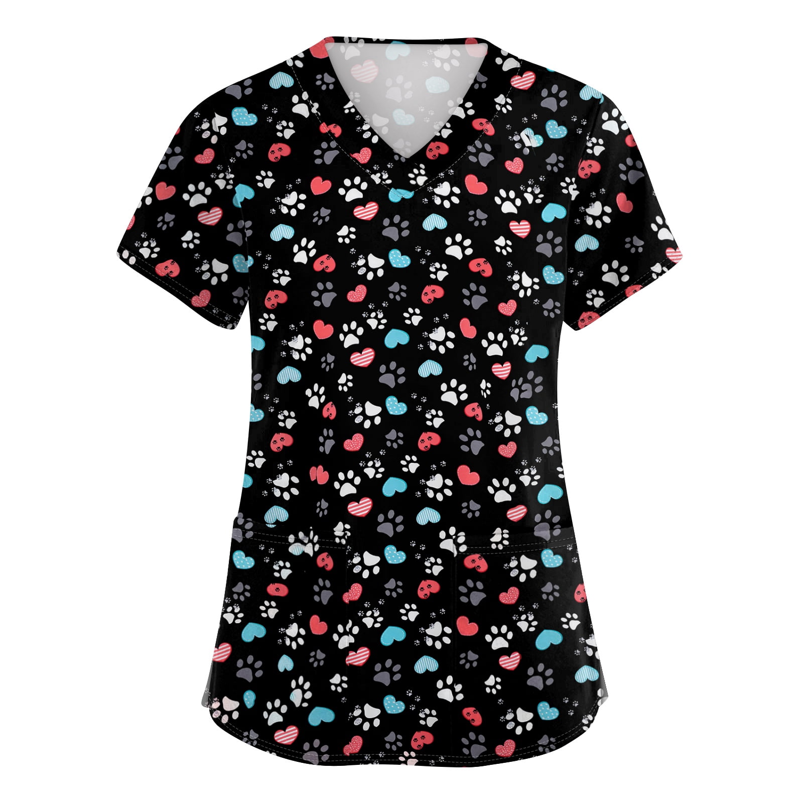 Delconic Printed Scrub Tops Women Short Sleeve V Neck Plus Size Scrubs ...