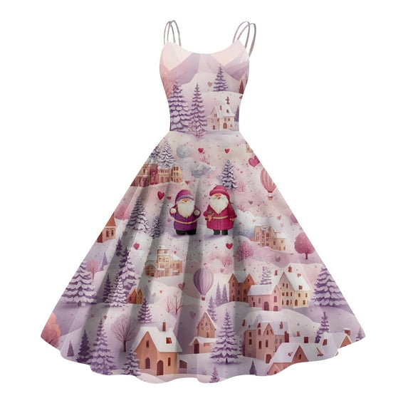 Delconic Women's Christmas Print Casual Fashion Round Neck Mid-Length ...