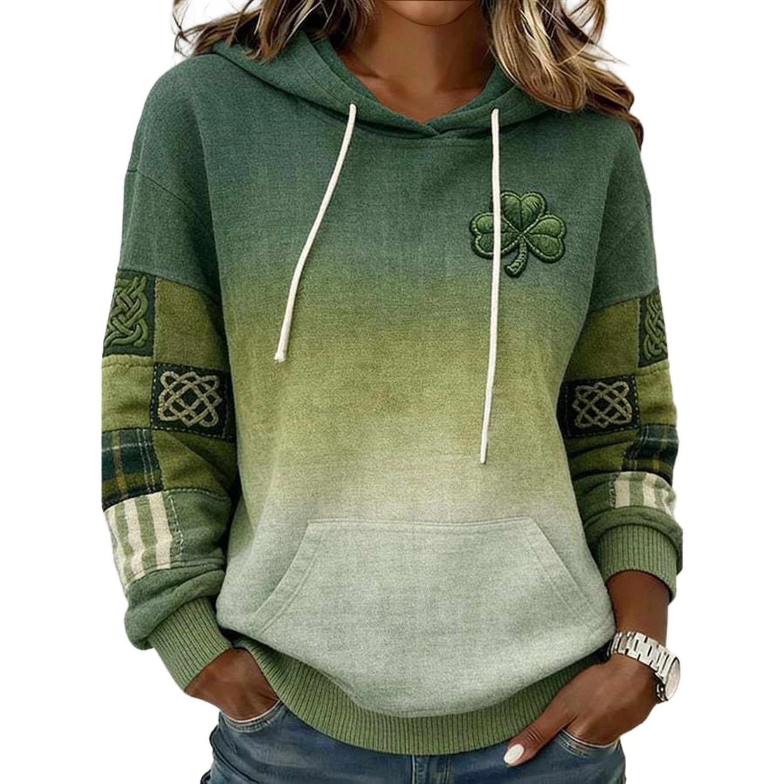 Delconic Women’s Hooded Pullover Sweatshirt with Clover Leaf Applique ...