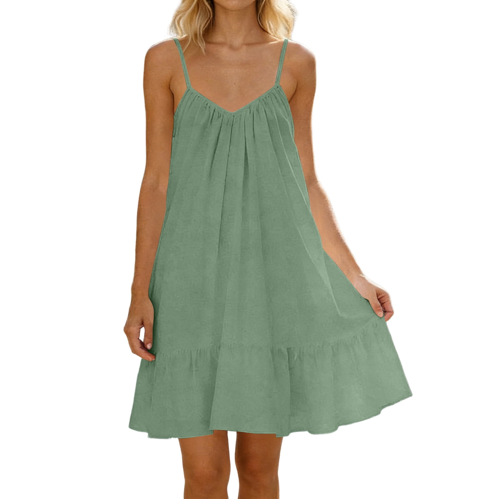 Delconic Women’s Sleeveless Spaghetti Strap Loose Fit Casual Mini Dress ...