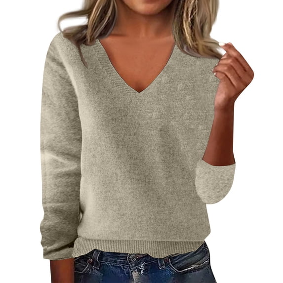 Delconic Women’s V Neck Knit Pullover Sweater Long Sleeve Lightweight ...