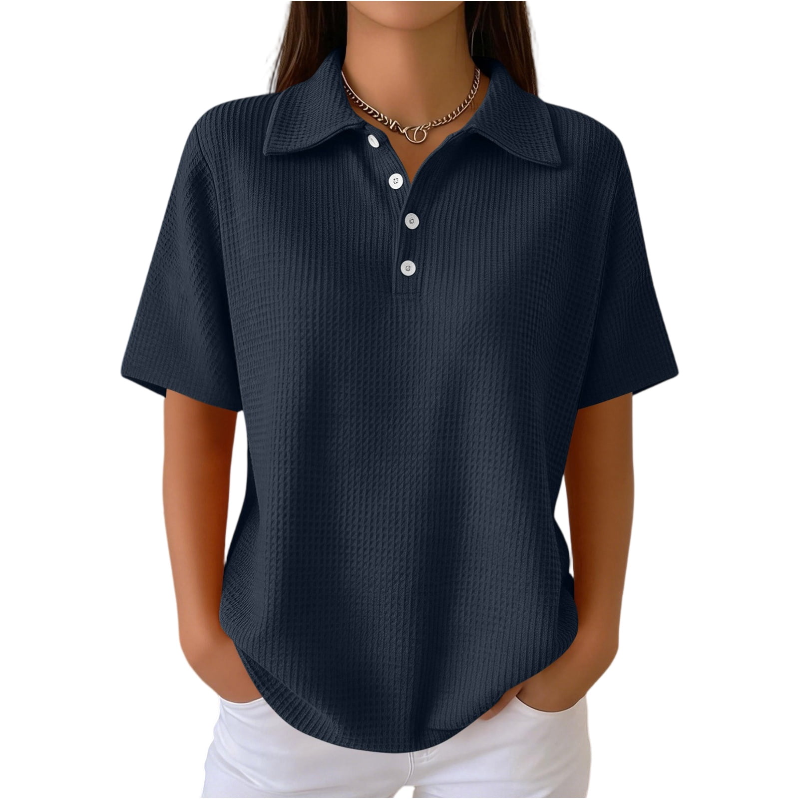 Delconic Women's Waffle Polos Golf Shirts Short Sleeve T-Shirt Summer ...