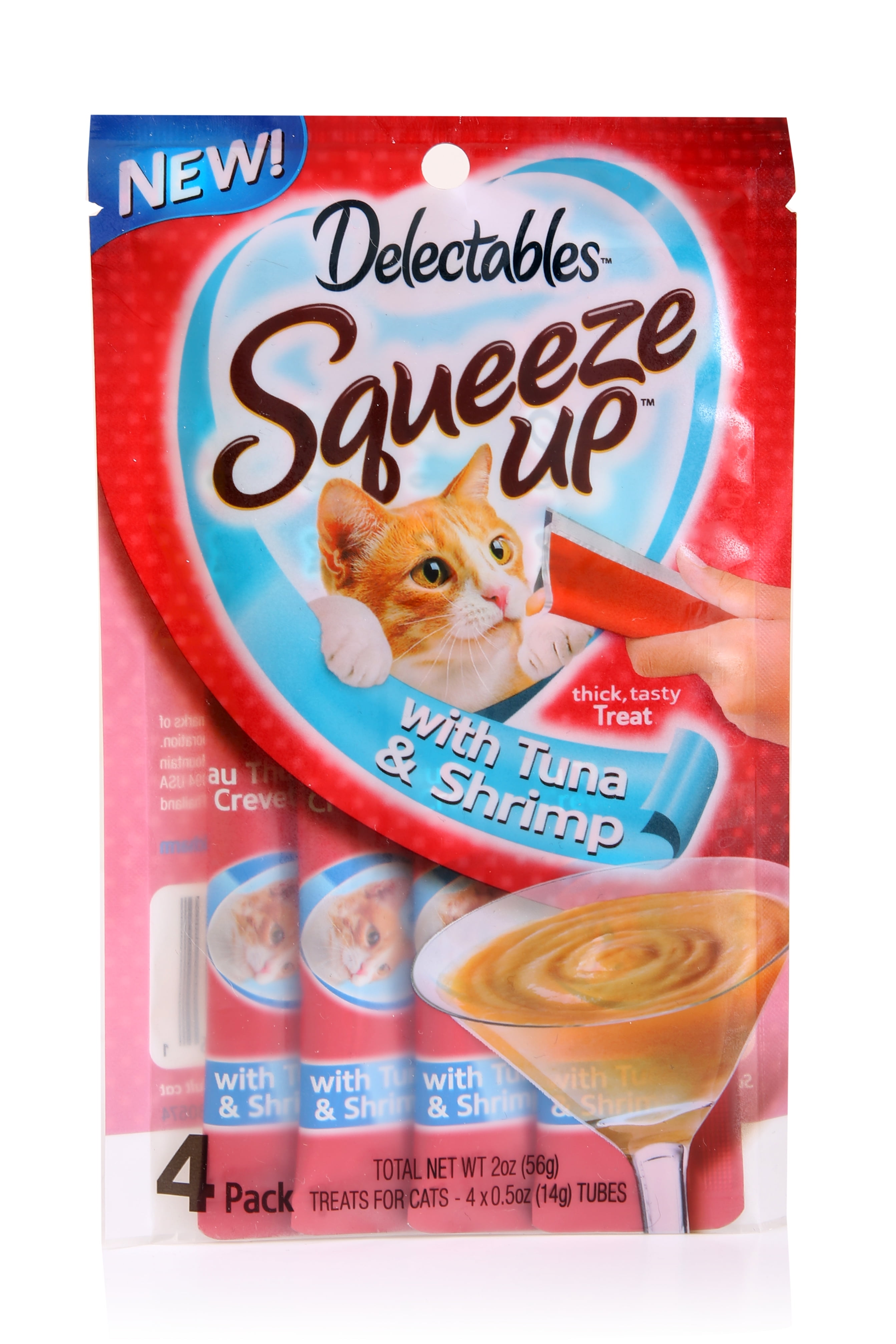 Hartz Delectables Squeeze Up Lickable Wet Cat Treats, Tuna & Shrimp Flavor in Tube, 4 Pack, 2oz ...